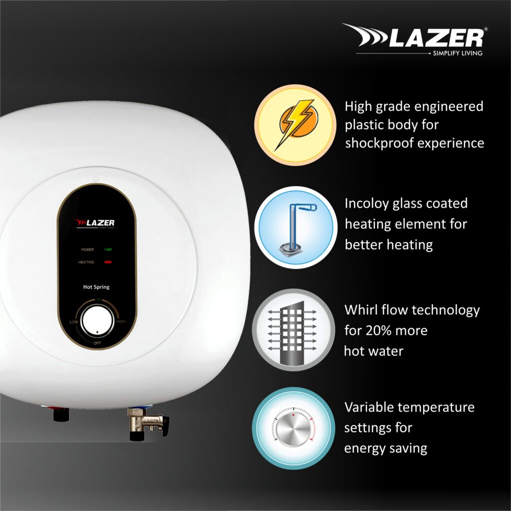 Lazer Hot Spring Storage Water Geyser Vertical Glasslined 5 Star, White