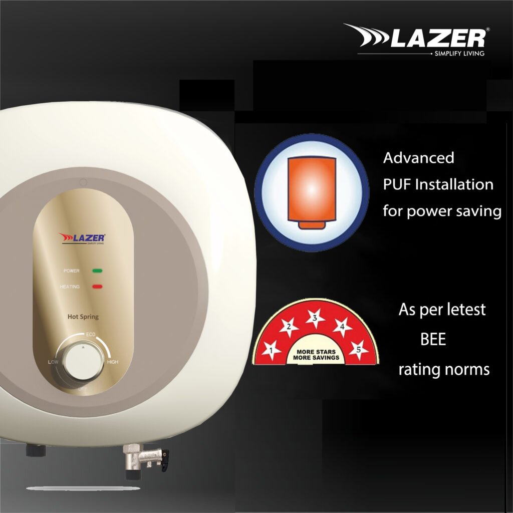 Lazer Hot Spring Storage Water Geyser Vertical Glasslined 5 Star,Ivory