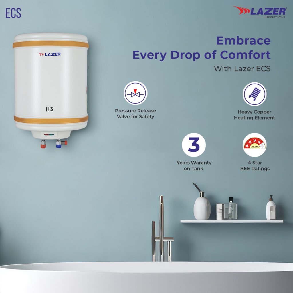 Lazer ECS Storage Water Geyser Vertical, Ivory