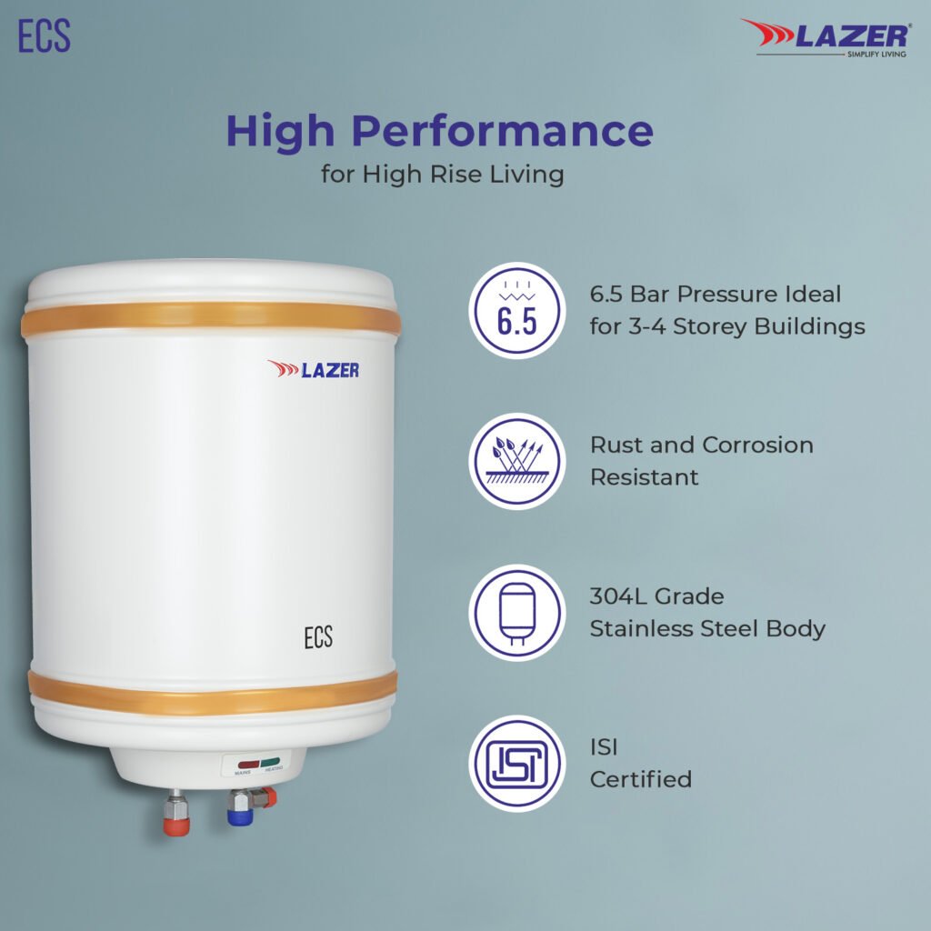 Lazer ECS Storage Water Geyser Vertical, Ivory