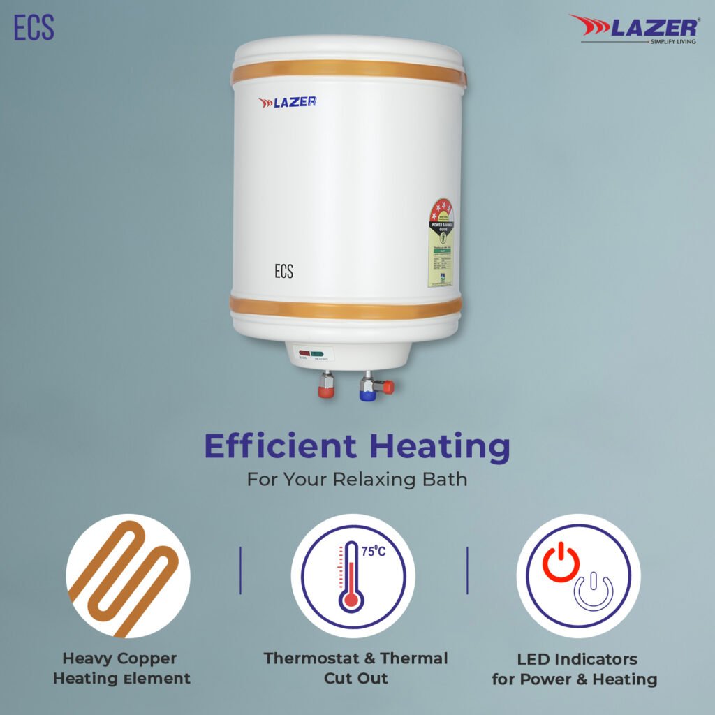 Lazer ECS Storage Water Geyser Vertical, Ivory
