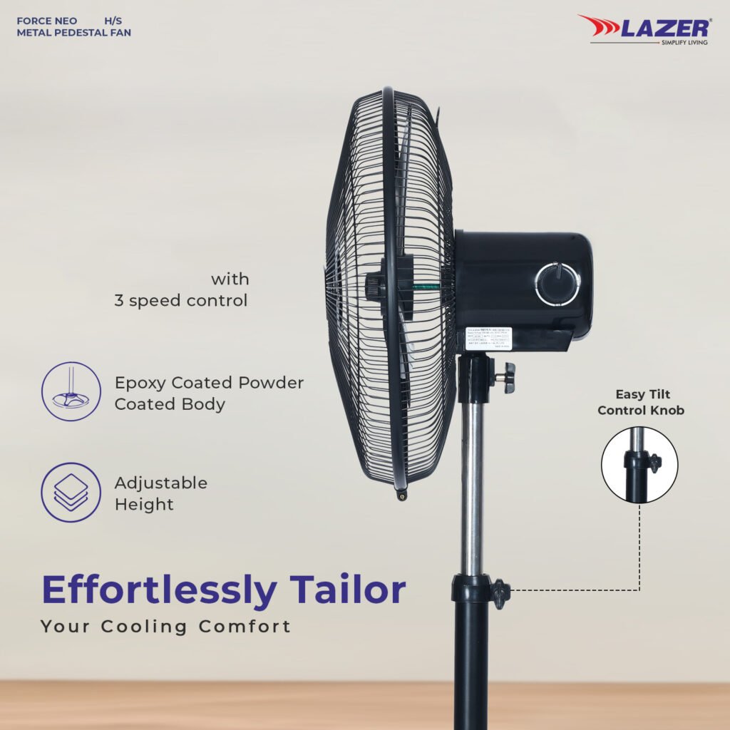 Lazer Force High Speed 400mm Farrata Pedestal Fan Black (Mettallic Black)