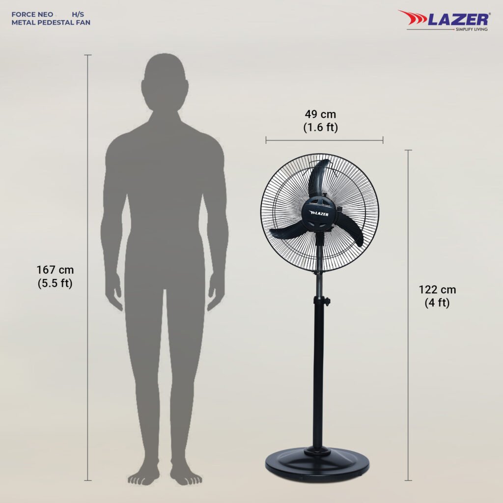 Lazer Force High Speed 400mm Farrata Pedestal Fan Black (Mettallic Black)